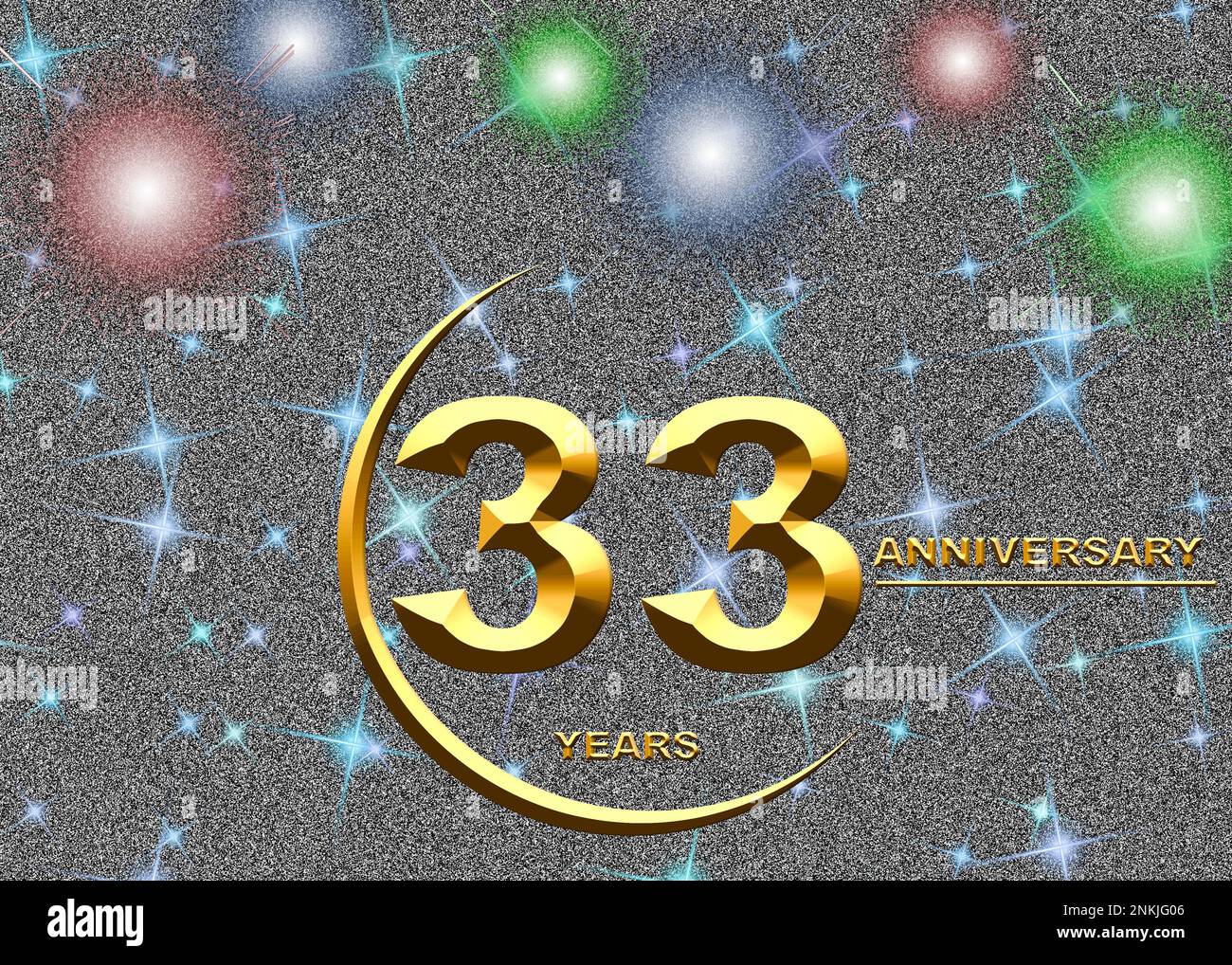 3d illustration, 33 anniversary. golden numbers on a festive background ...