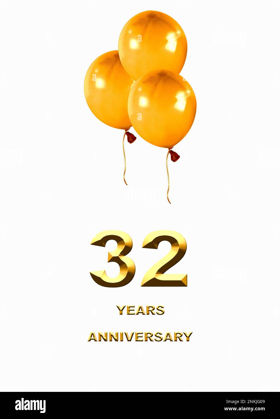 3d illustration, 32 anniversary. golden numbers on a festive background ...