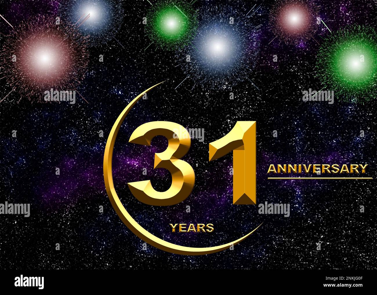 3d illustration, 31 anniversary. golden numbers on a festive background ...