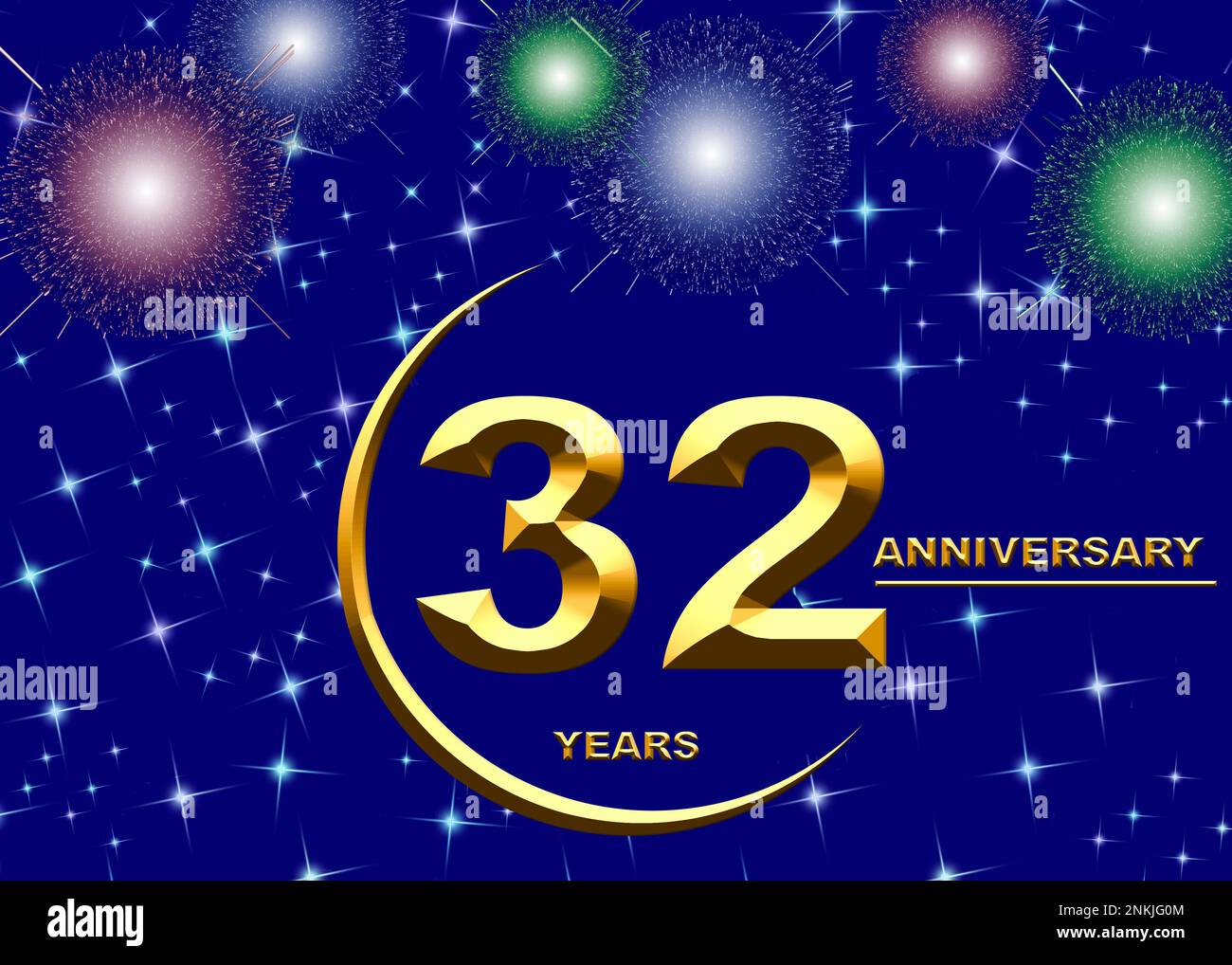3d illustration, 32 anniversary. golden numbers on a festive background ...