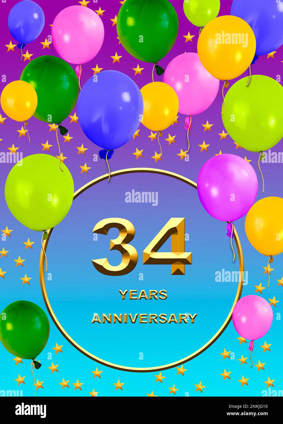 3d illustration, 34 anniversary. golden numbers on a festive background ...