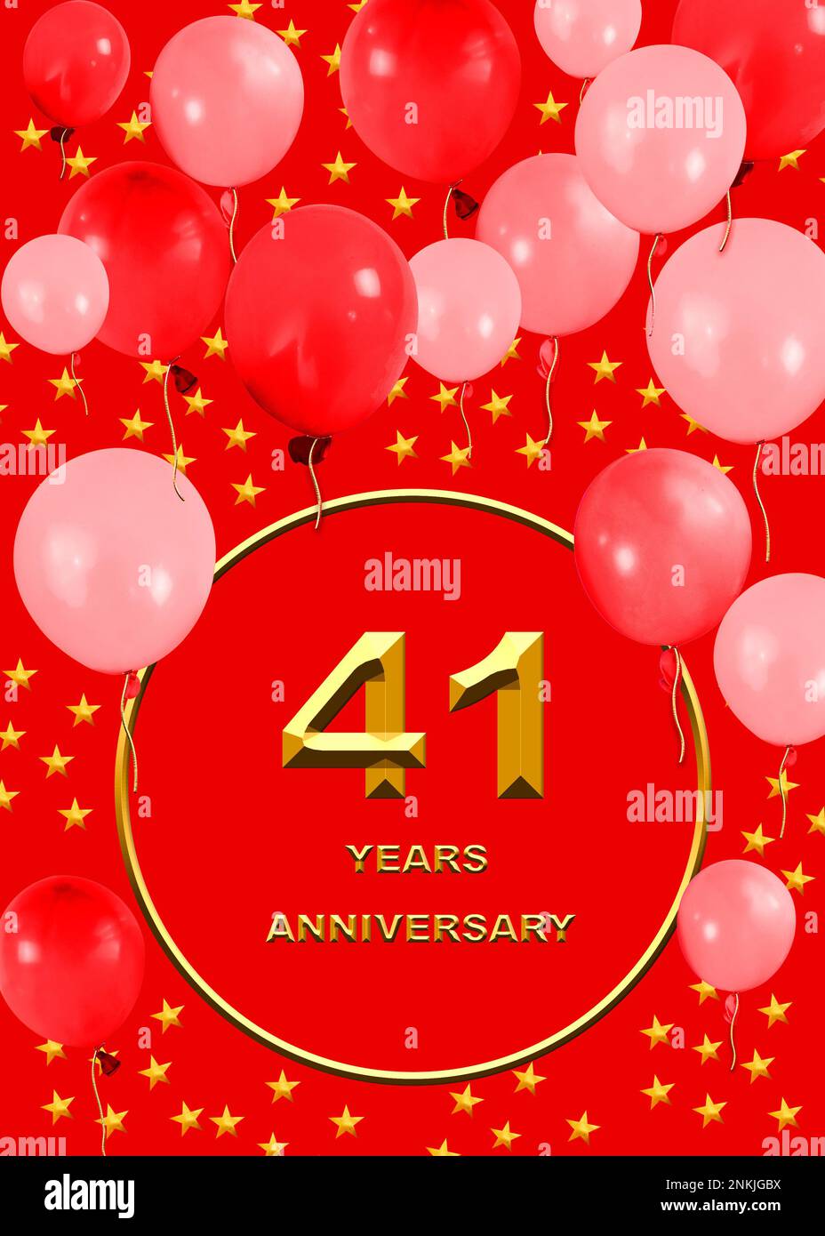 3d illustration, 41 anniversary. golden numbers on a festive background ...