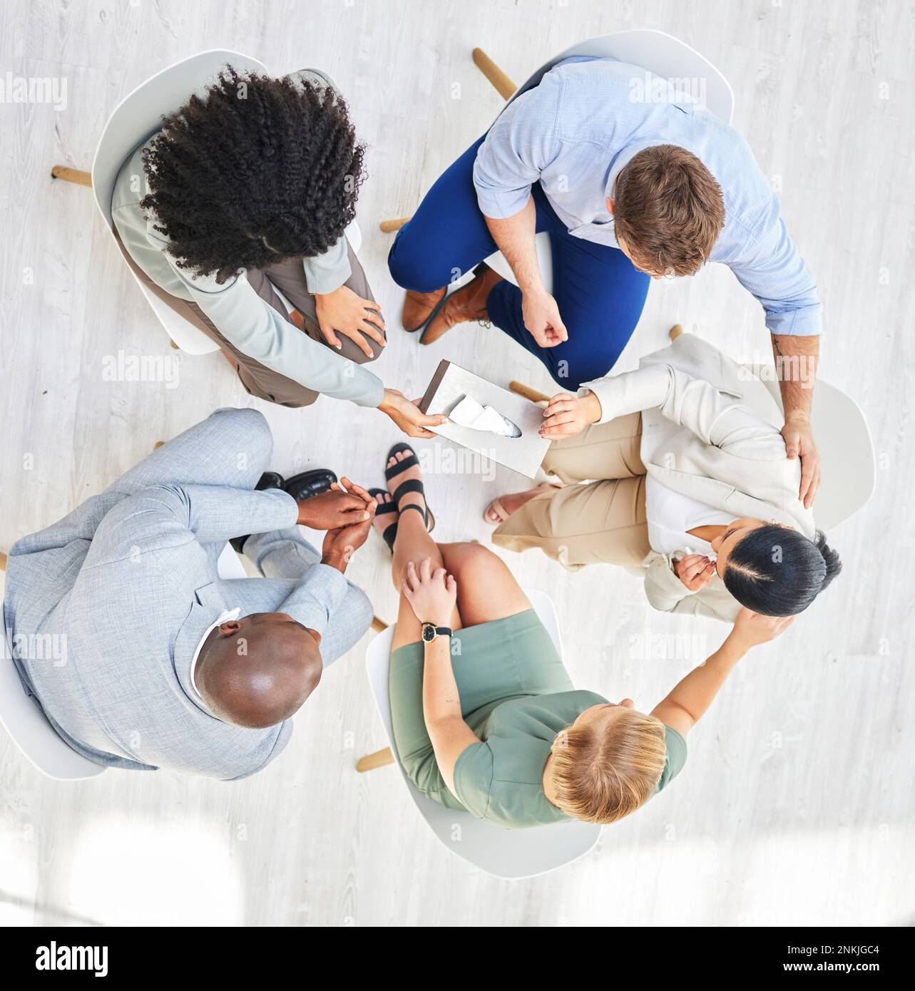Business people, group with support and mental health with counseling ...