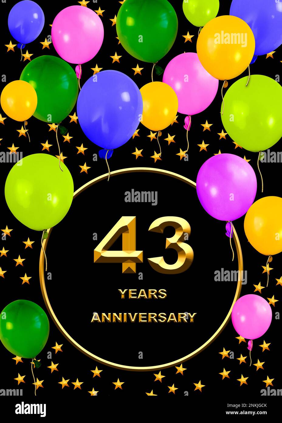 3d illustration, 43 anniversary. golden numbers on a festive background ...