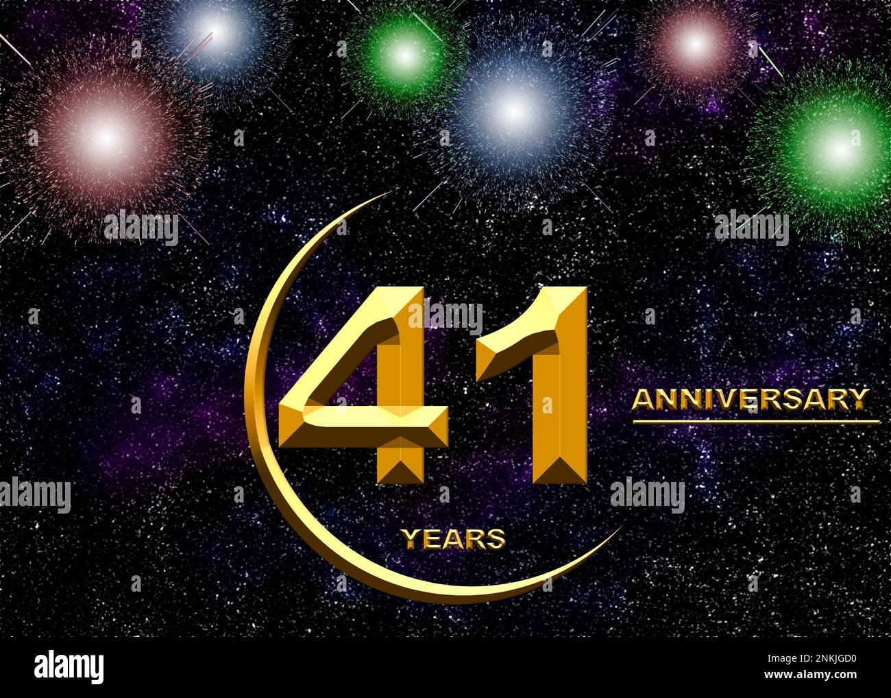 3d illustration, 41 anniversary. golden numbers on a festive background ...