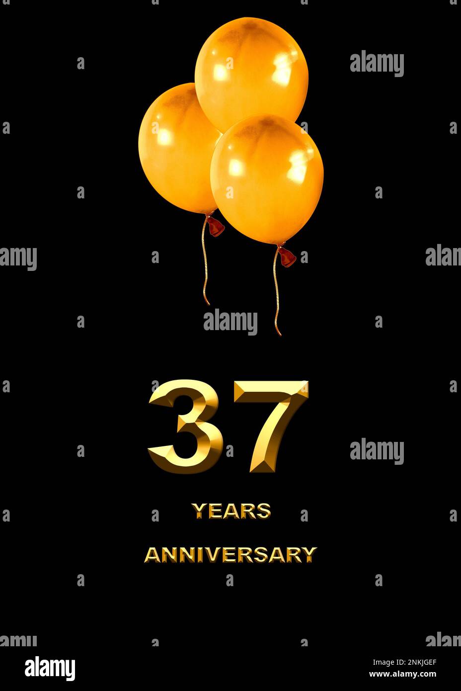 3d illustration, 37 anniversary. golden numbers on a festive background ...