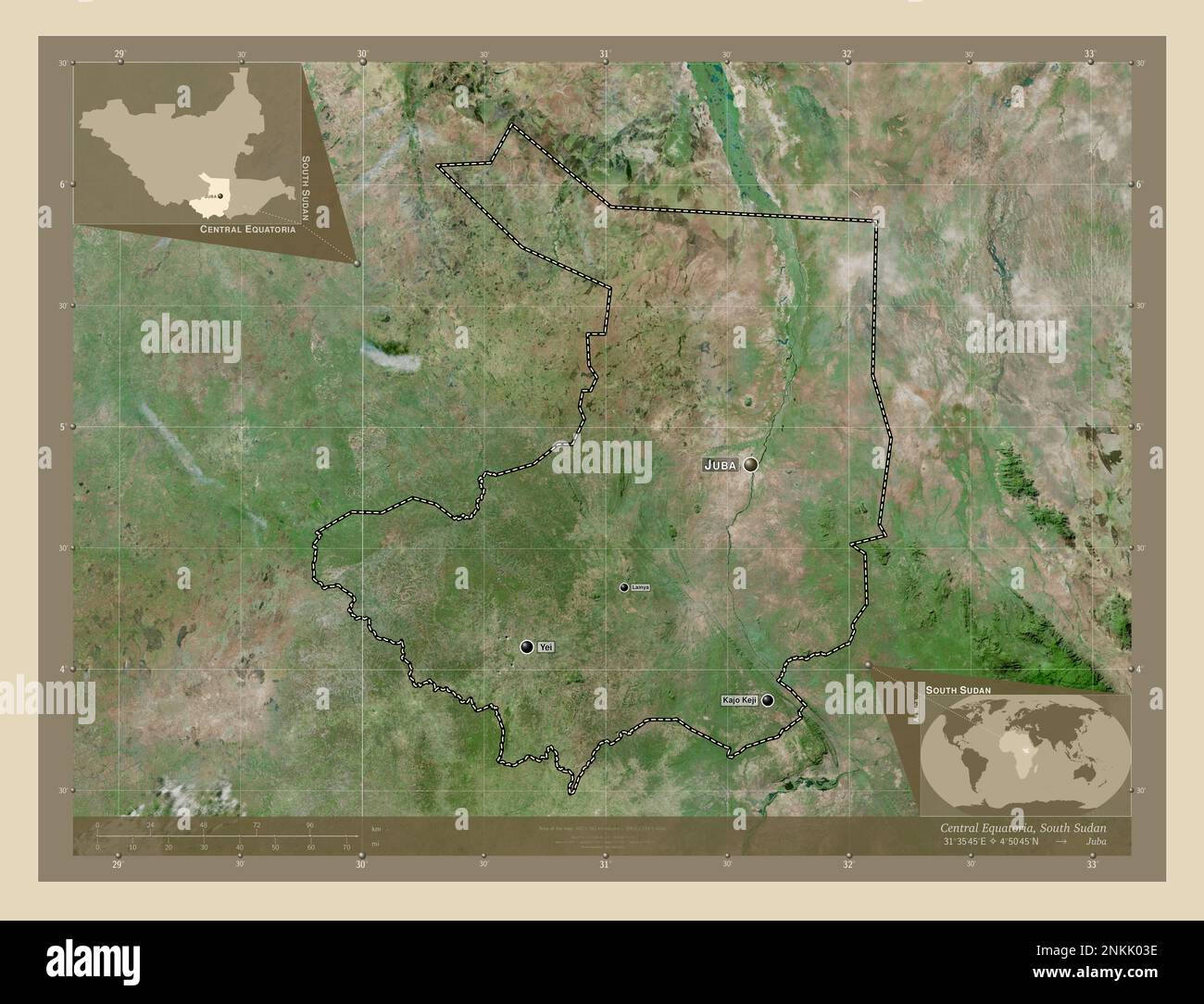 Central Equatoria, state of South Sudan. High resolution satellite map ...
