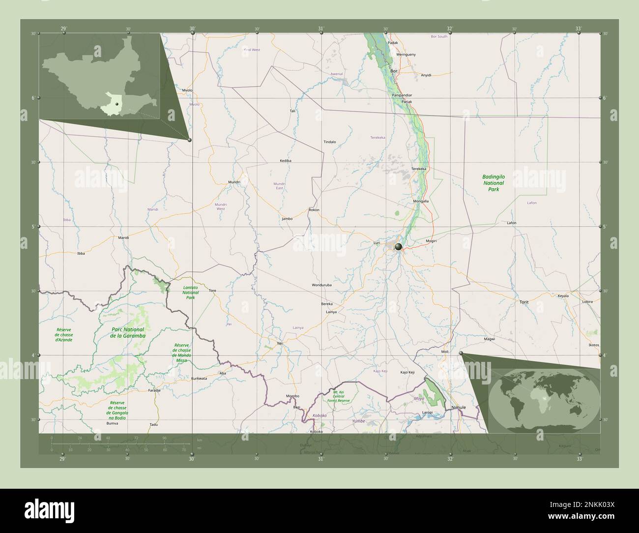 Central Equatoria, state of South Sudan. Open Street Map. Corner ...