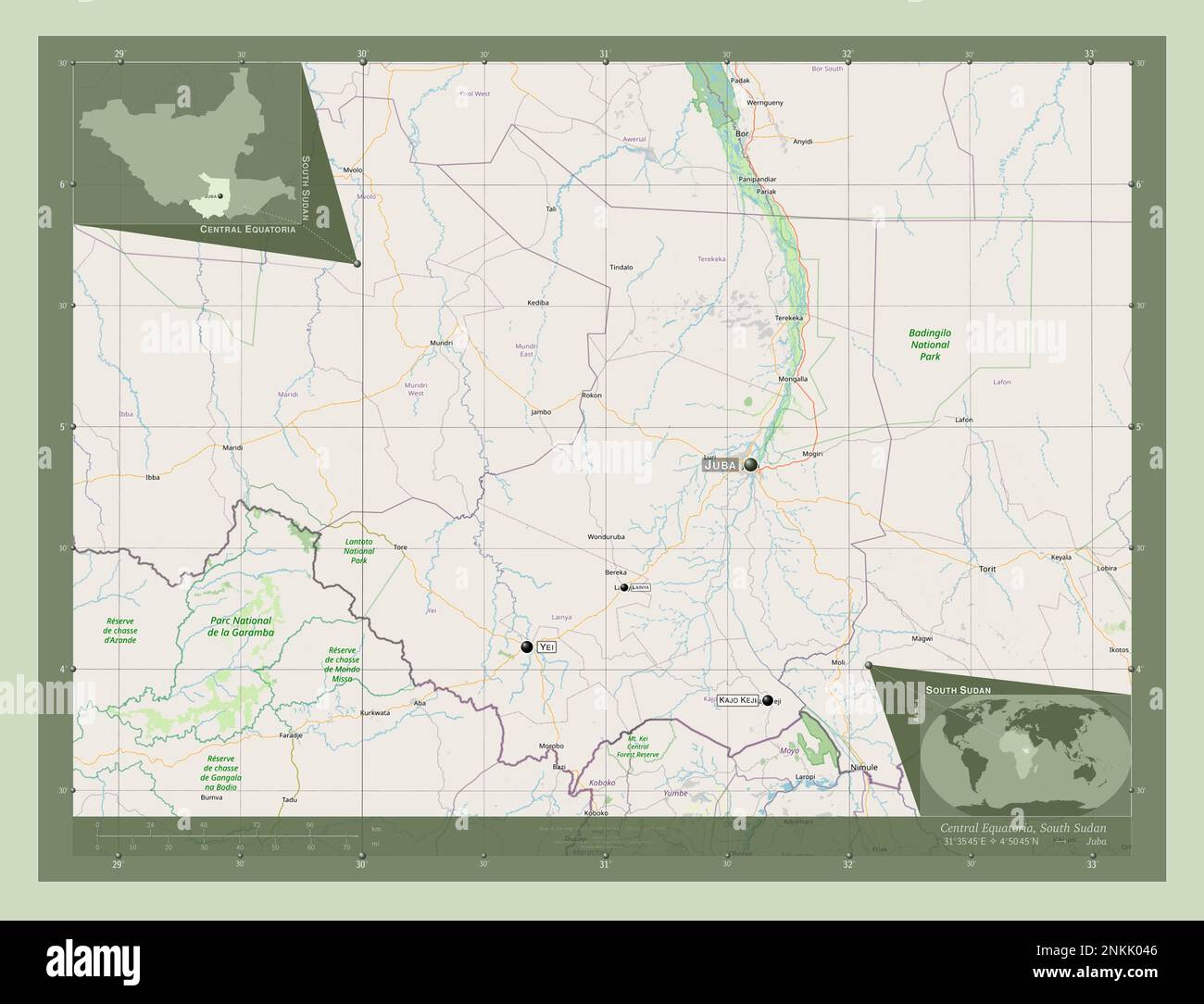 Central Equatoria, state of South Sudan. Open Street Map. Locations and ...