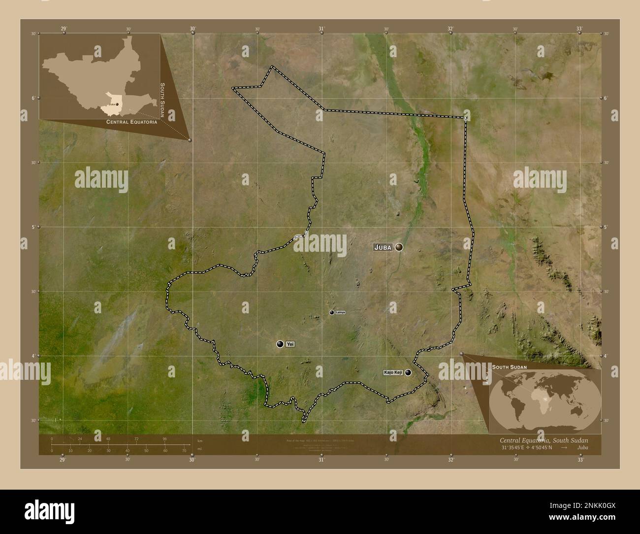 Central Equatoria, state of South Sudan. Low resolution satellite map ...