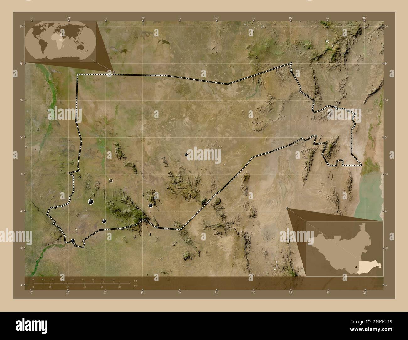 Eastern Equatoria, state of South Sudan. Low resolution satellite map ...
