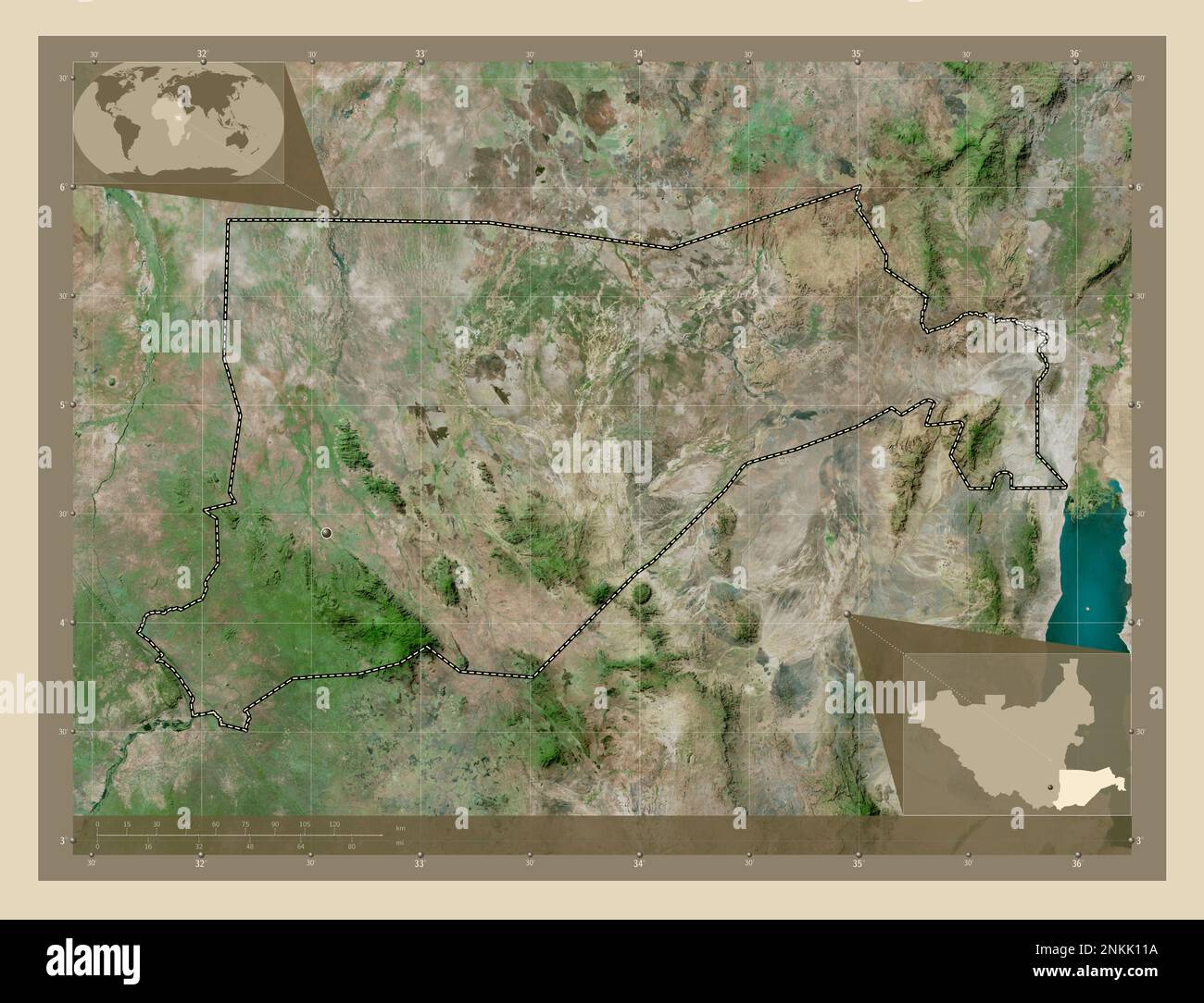 Eastern Equatoria, state of South Sudan. High resolution satellite map ...