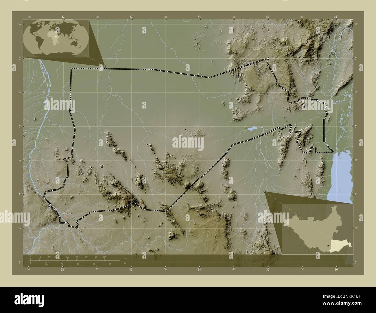 Eastern Equatoria, state of South Sudan. Elevation map colored in wiki ...