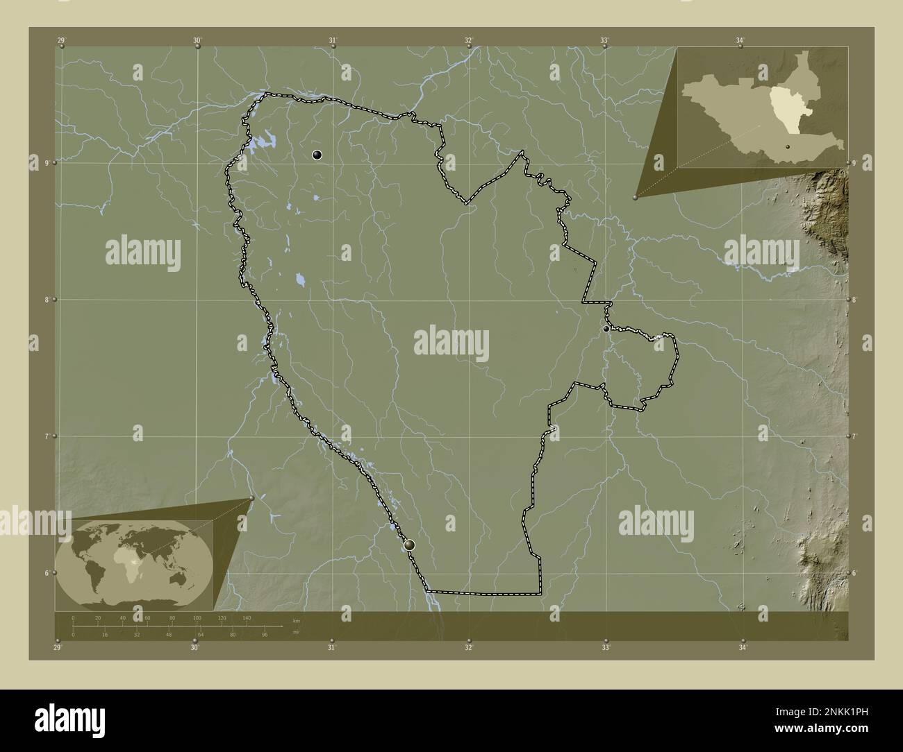 Jonglei, state of South Sudan. Elevation map colored in wiki style with ...