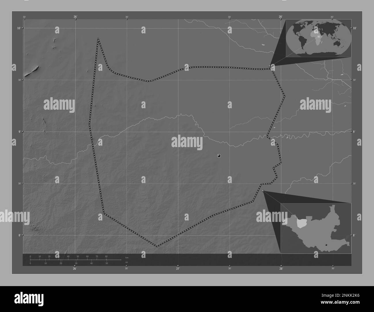 Northern Bahr-el-Ghazal, state of South Sudan. Bilevel elevation map ...