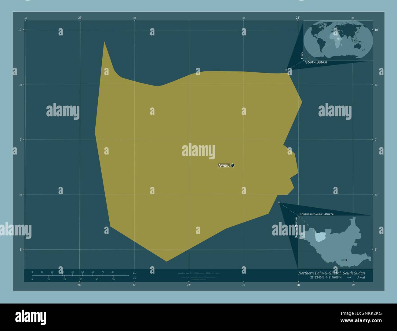 Northern Bahr-el-Ghazal, state of South Sudan. Solid color shape ...