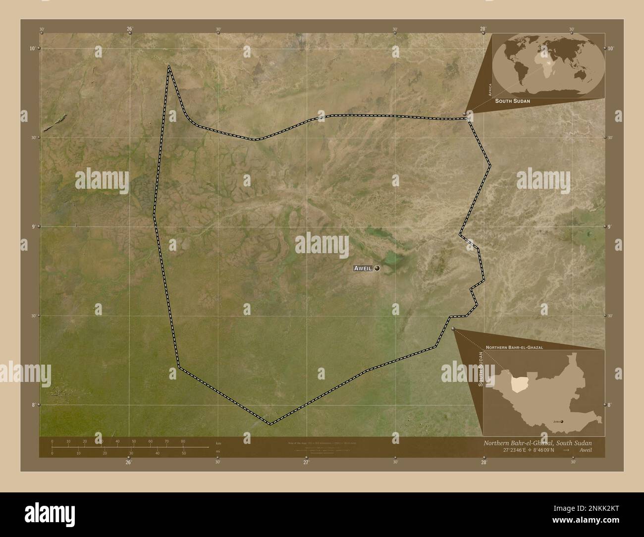 Northern Bahr-el-Ghazal, state of South Sudan. Low resolution satellite ...