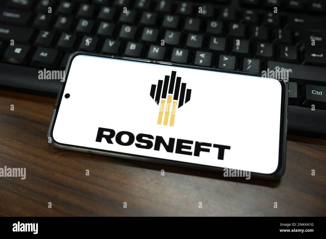 In this photo illustration, a Rosneft Oil logo is displayed on the ...