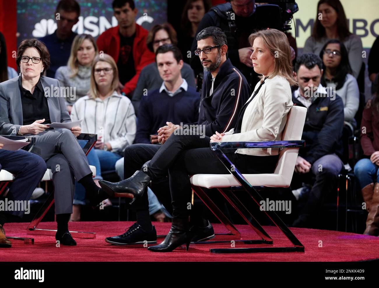 Co-hosts Ari Melber, of MSNBC and Kara Swisher, (left) with Recode talk ...