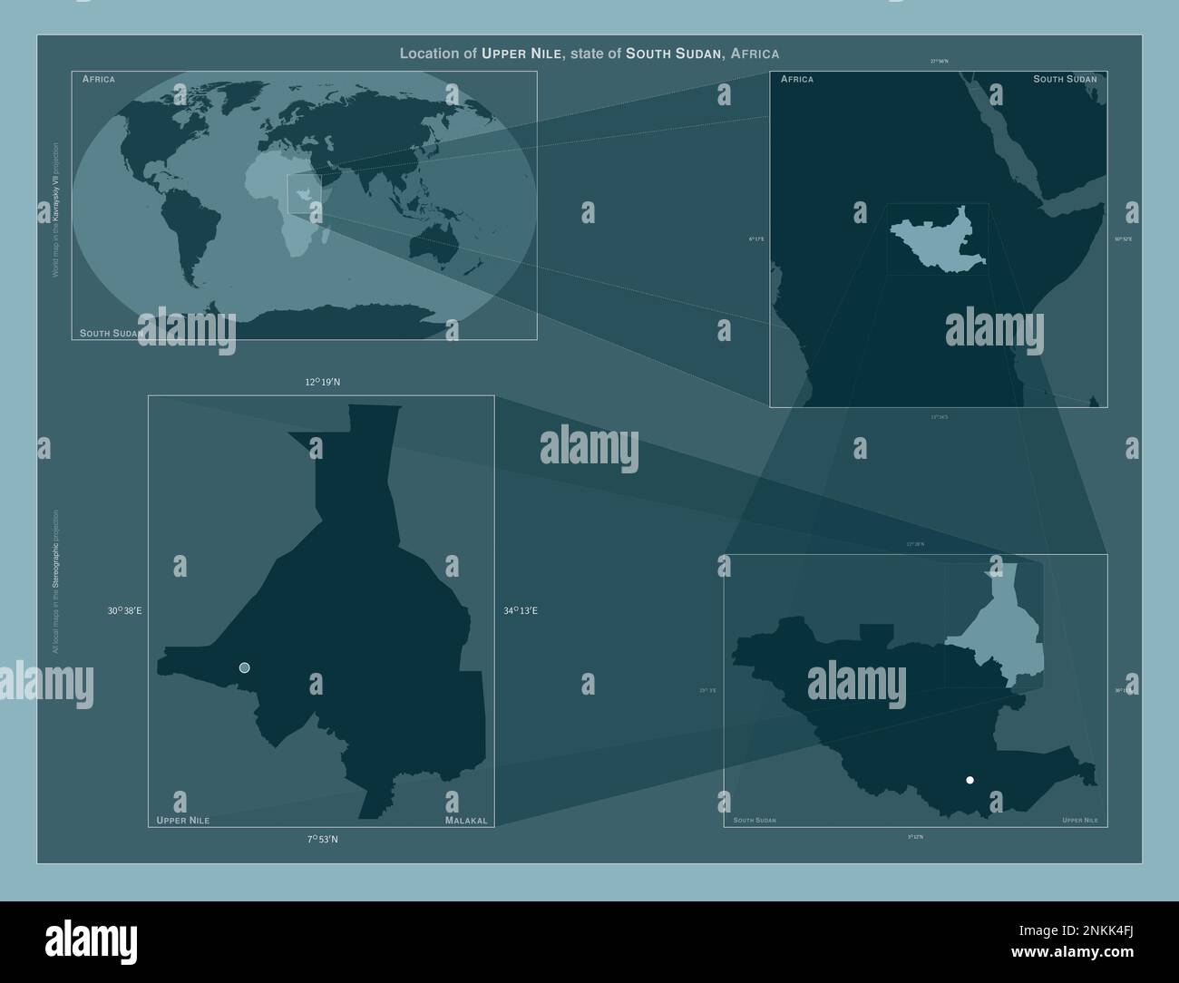 Upper Nile, state of South Sudan. Diagram showing the location of the ...