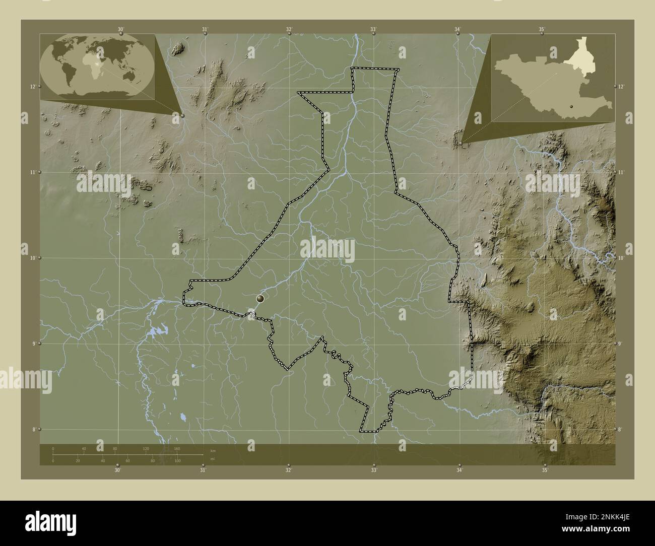 Upper Nile, state of South Sudan. Elevation map colored in wiki style ...
