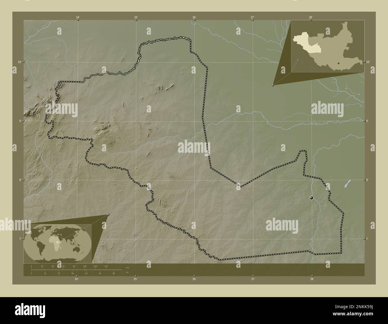 Western Bahr-el-Ghazal, state of South Sudan. Elevation map colored in ...