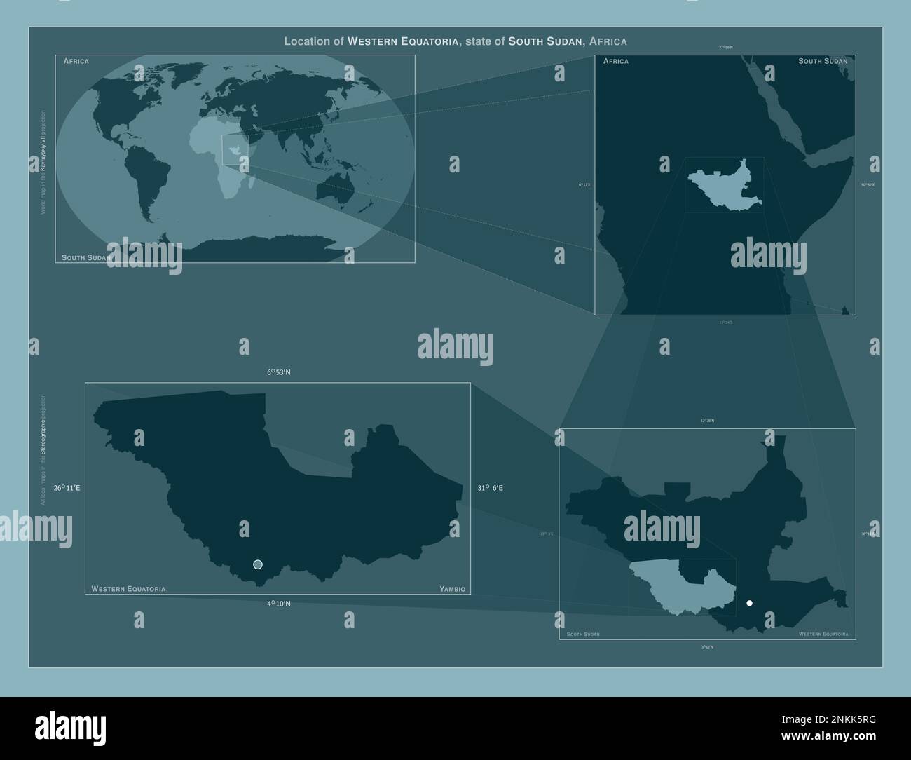 Western Equatoria, state of South Sudan. Diagram showing the location ...