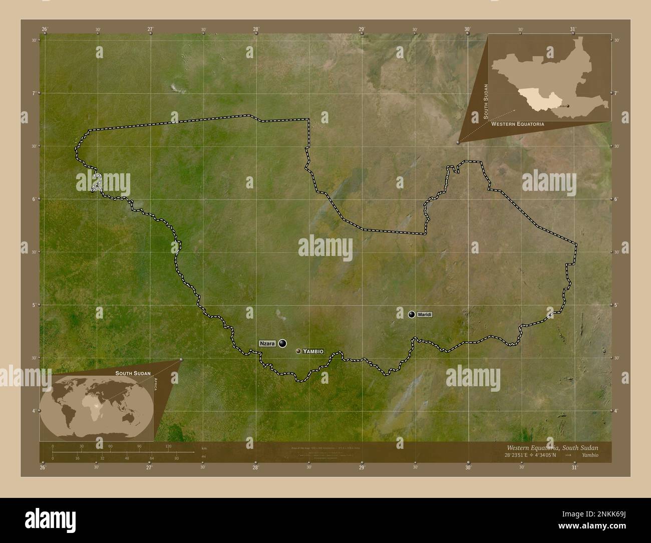 Western Equatoria, state of South Sudan. Low resolution satellite map ...