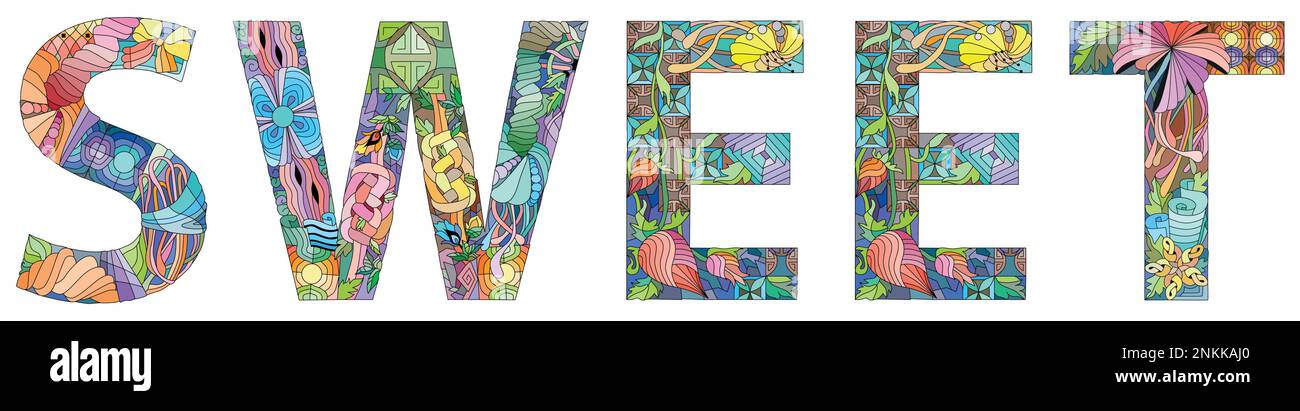 Hand-painted art design. Hand drawn illustration word SWEET for t-shirt ...