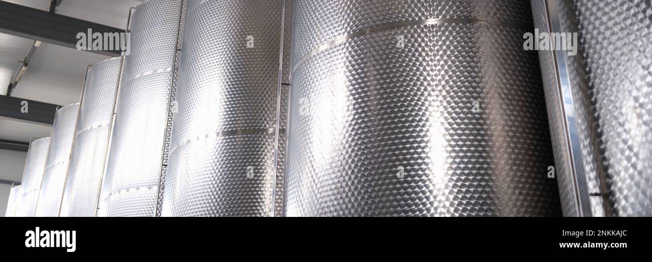 Line of industrial chemical tanks in chemical pharmaceutical production ...