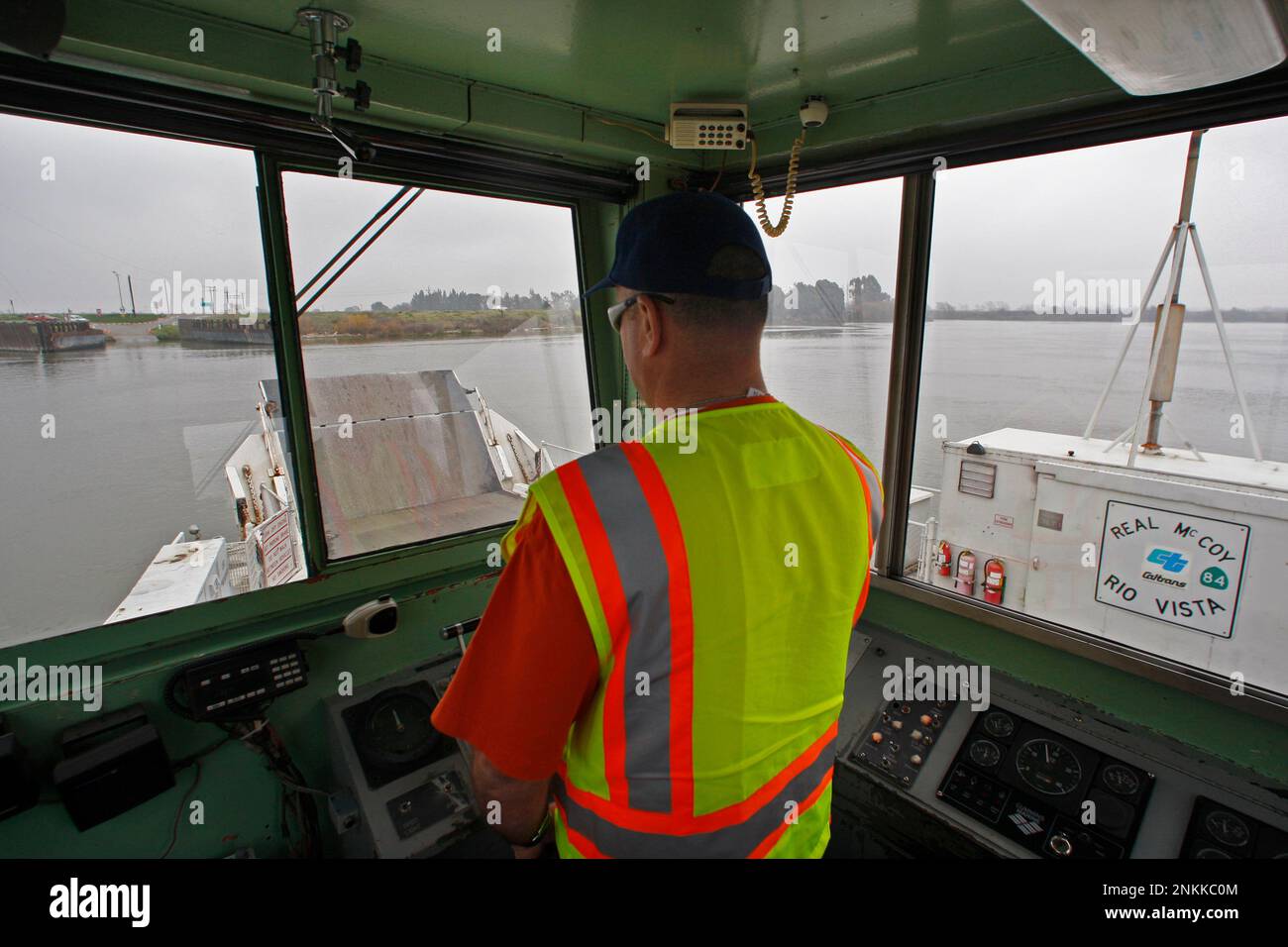 CalTrans Ferryboat Captain Roger Broom works the controls in the ...