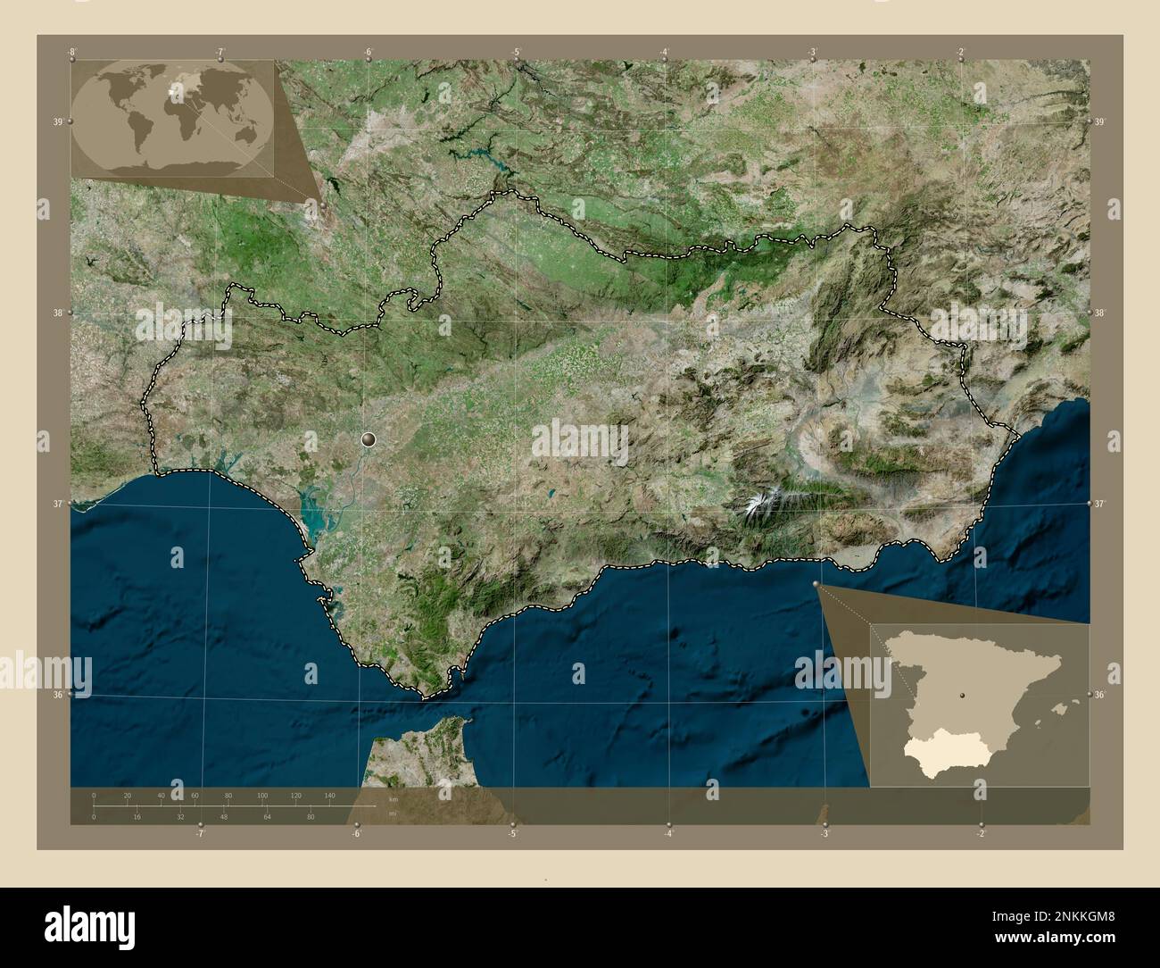 Andalucia, autonomous community of Spain. High resolution satellite map ...