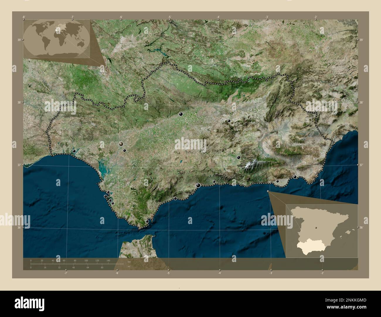Andalucia, autonomous community of Spain. High resolution satellite map ...