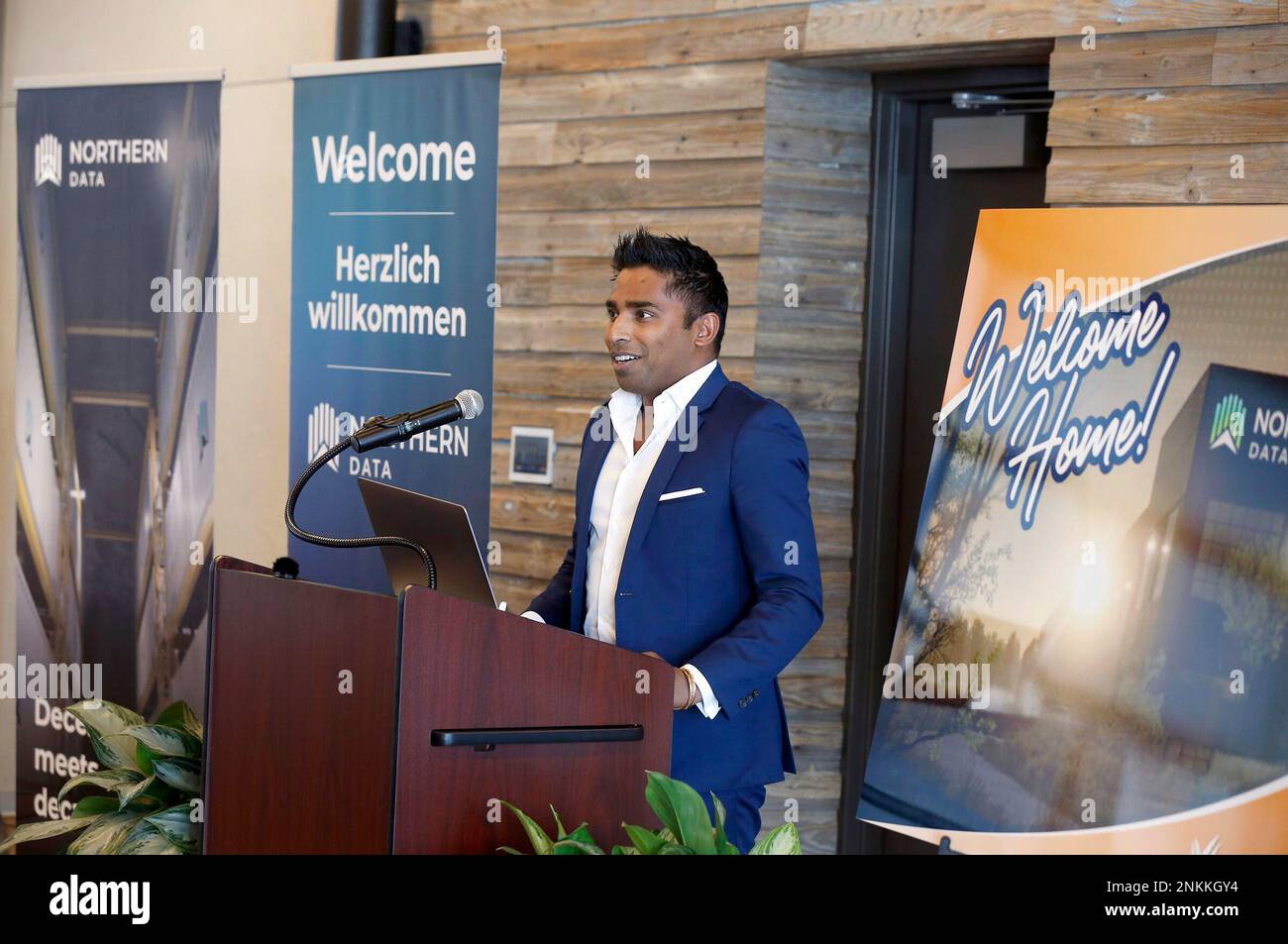 CEO and founder Aroosh Thillainathan announcing Northern Data is going to build their North ...