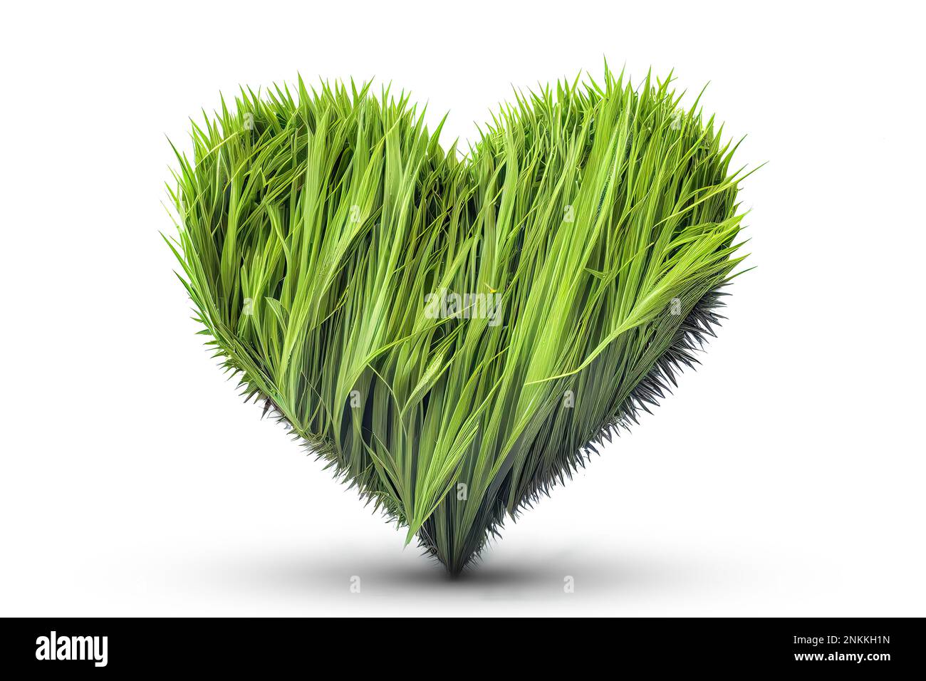 Heart-shaped figurine made of bright green grass, set against a white ...