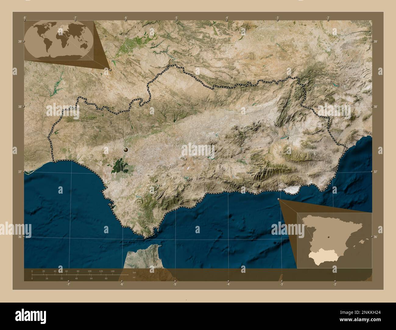 Andalucia, autonomous community of Spain. Low resolution satellite map ...