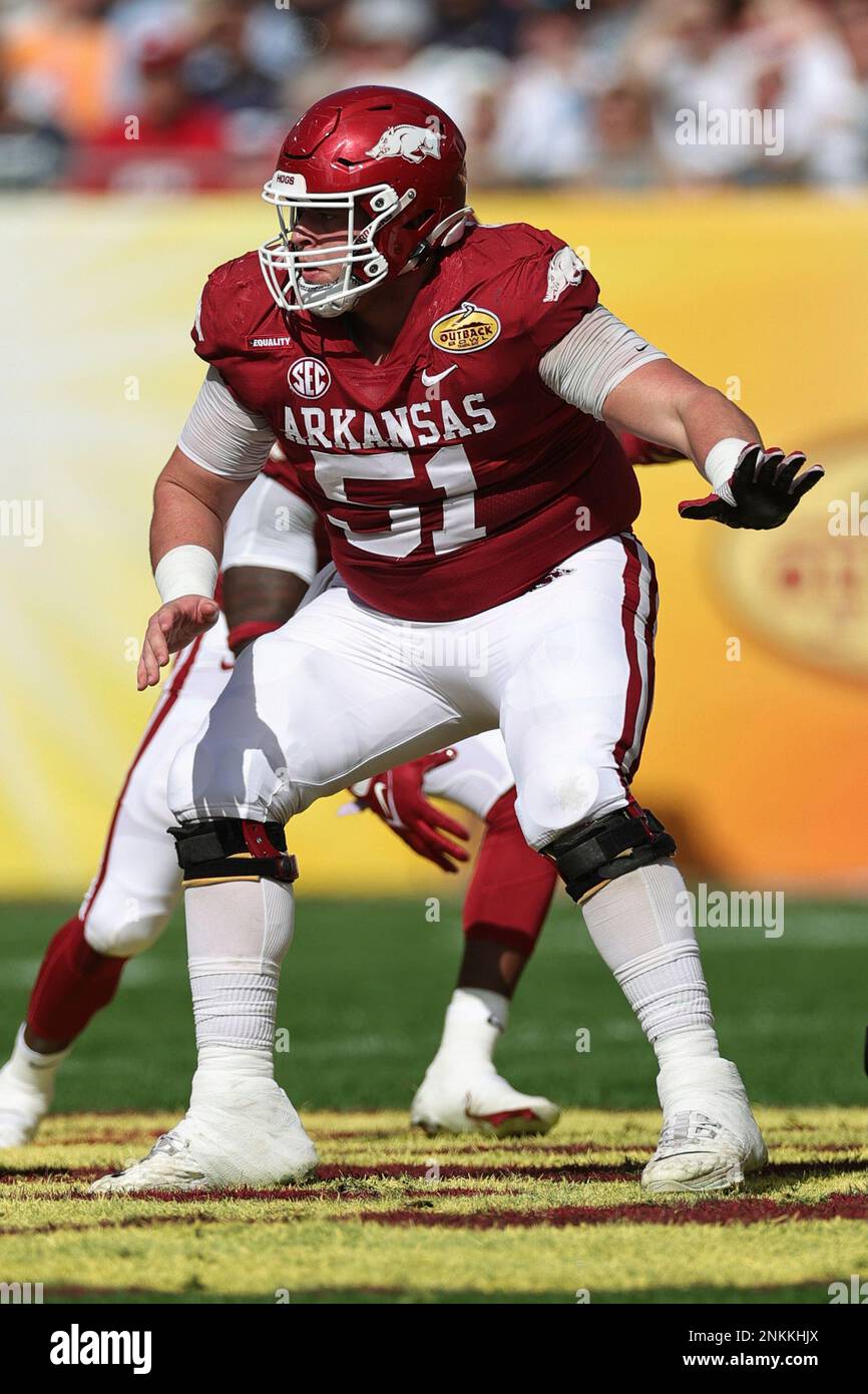 Arkansas offensive lineman Ricky Stromberg (51) blocks a defender ...