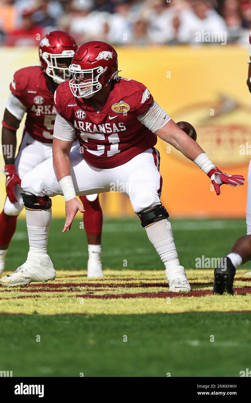 Arkansas offensive lineman Ricky Stromberg (51) blocks a defender ...