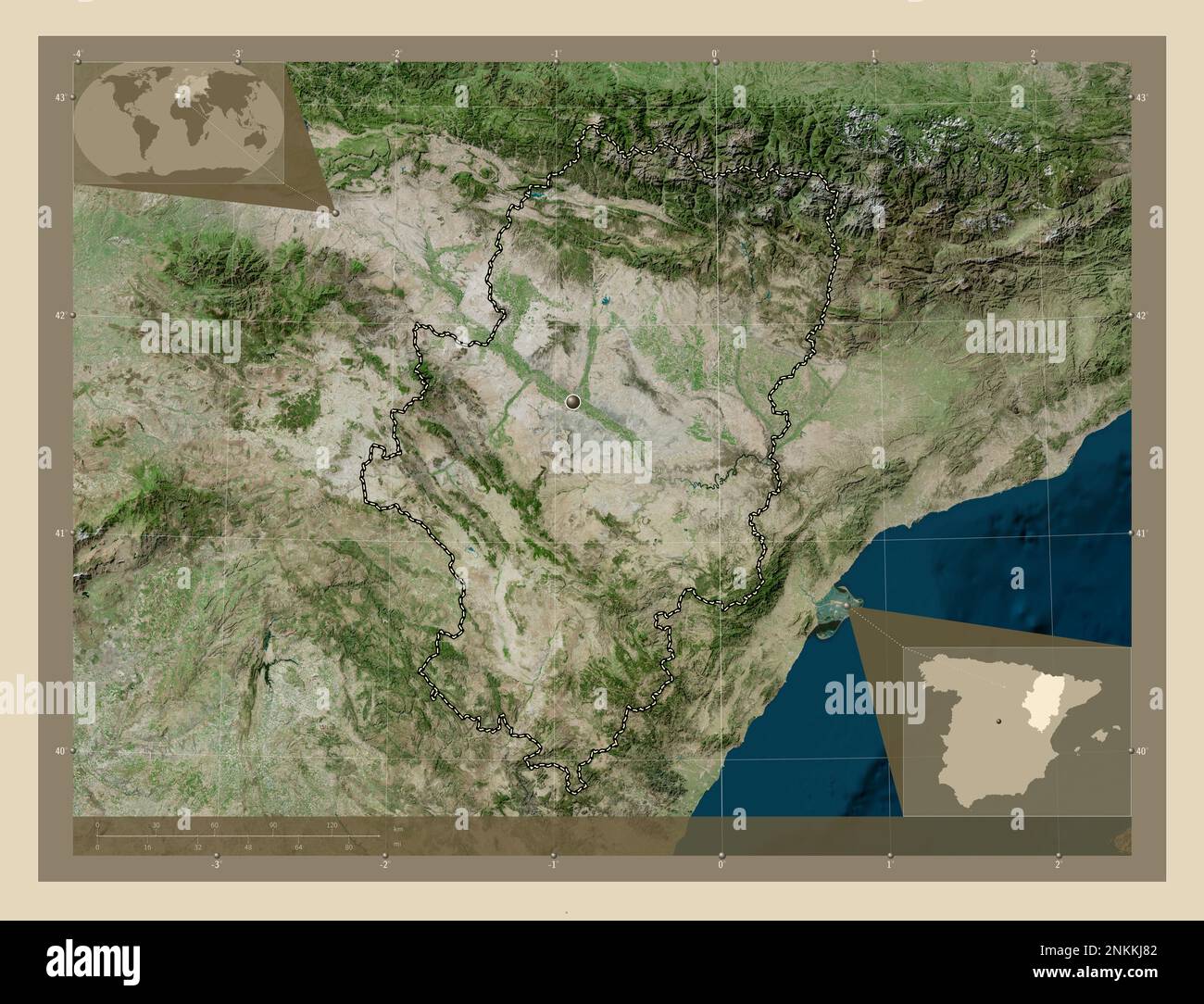 Aragon, autonomous community of Spain. High resolution satellite map ...