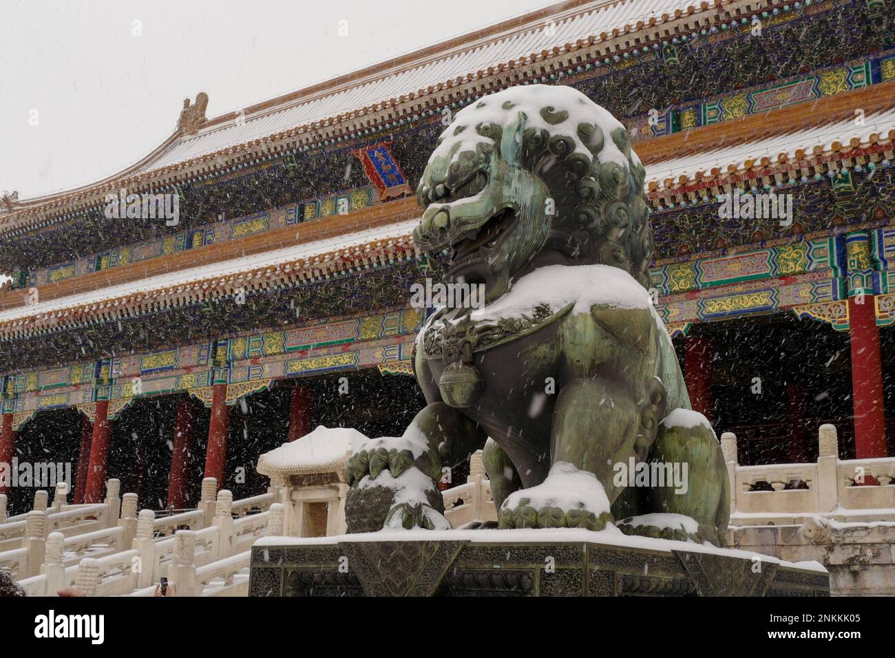 The Chinese stone lion in the snow, the forbidden city, Beijing Stock ...