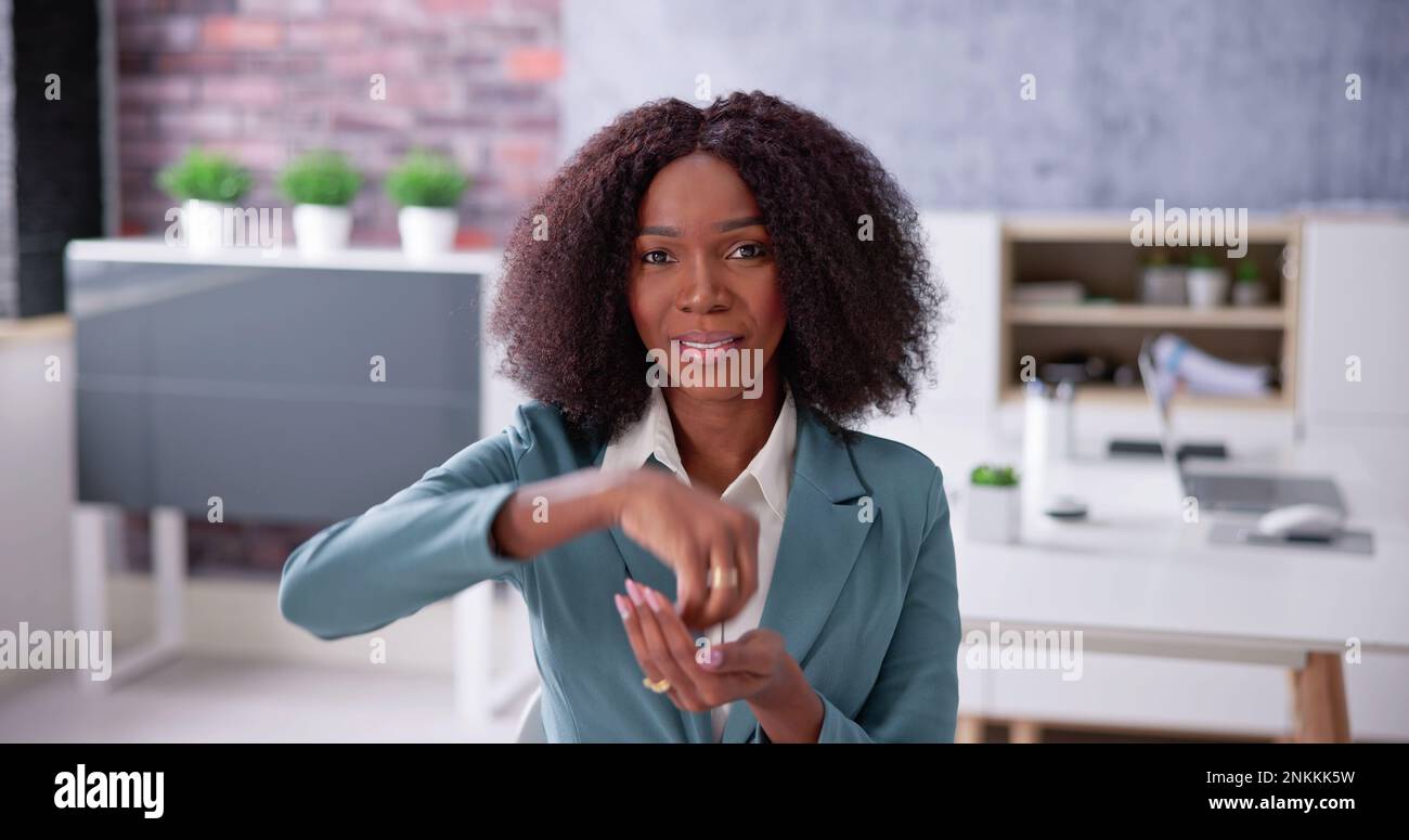 Learning Disability Sign Language In Video Conference Stock Photo - Alamy