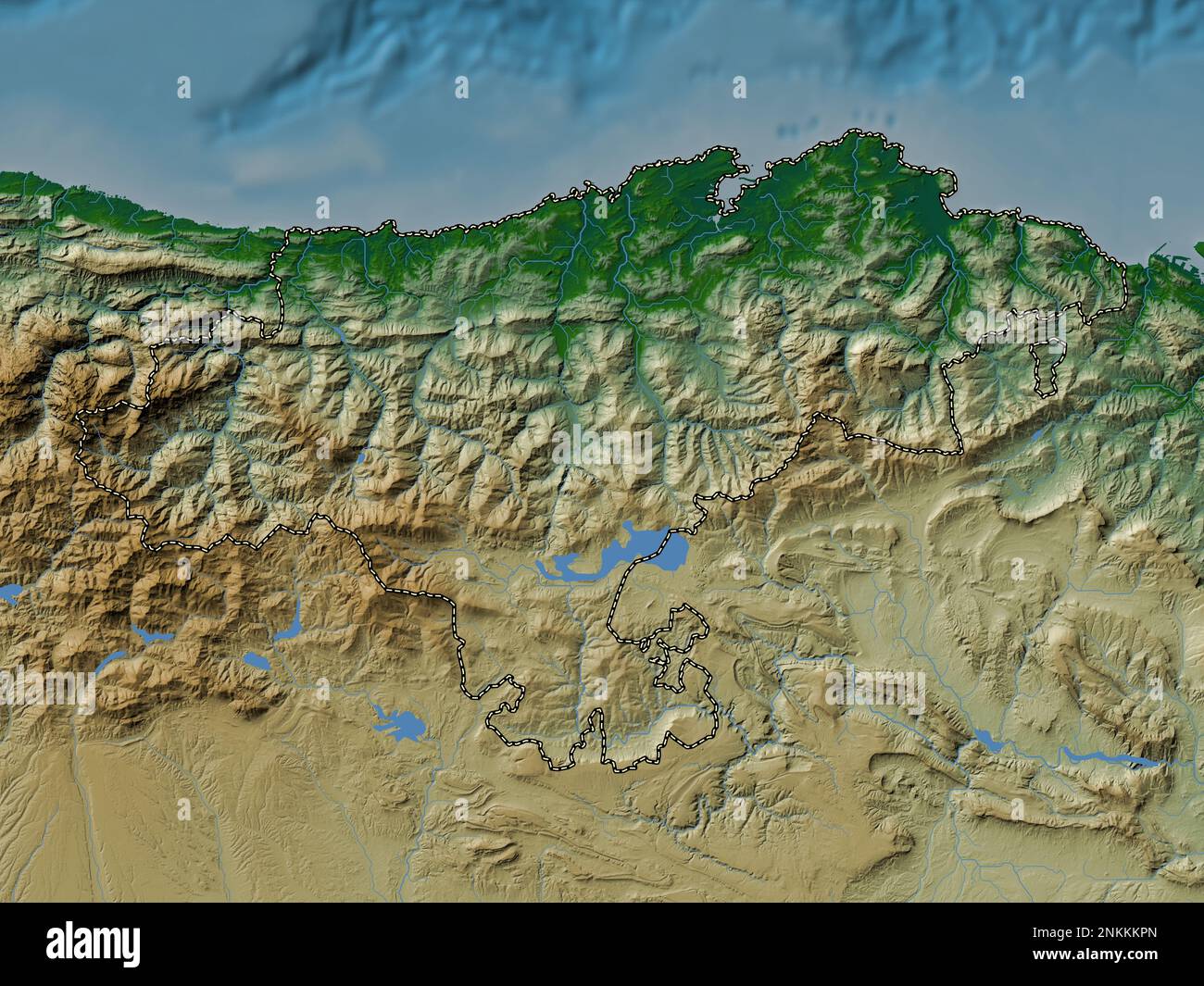 Cantabria, autonomous community of Spain. Colored elevation map with ...