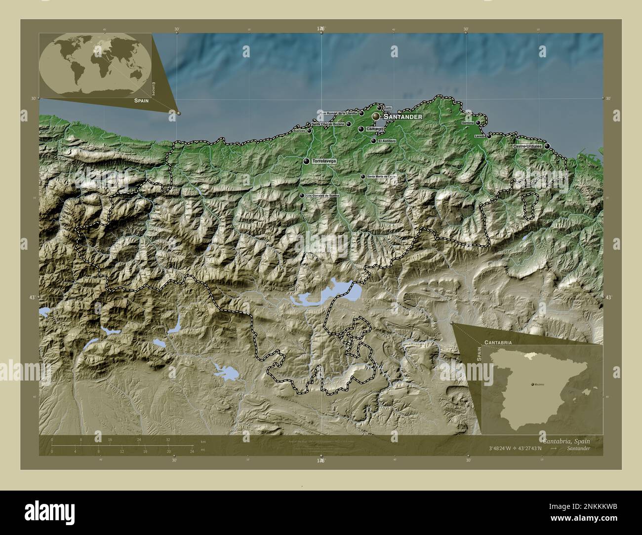 Cantabria, autonomous community of Spain. Elevation map colored in wiki ...