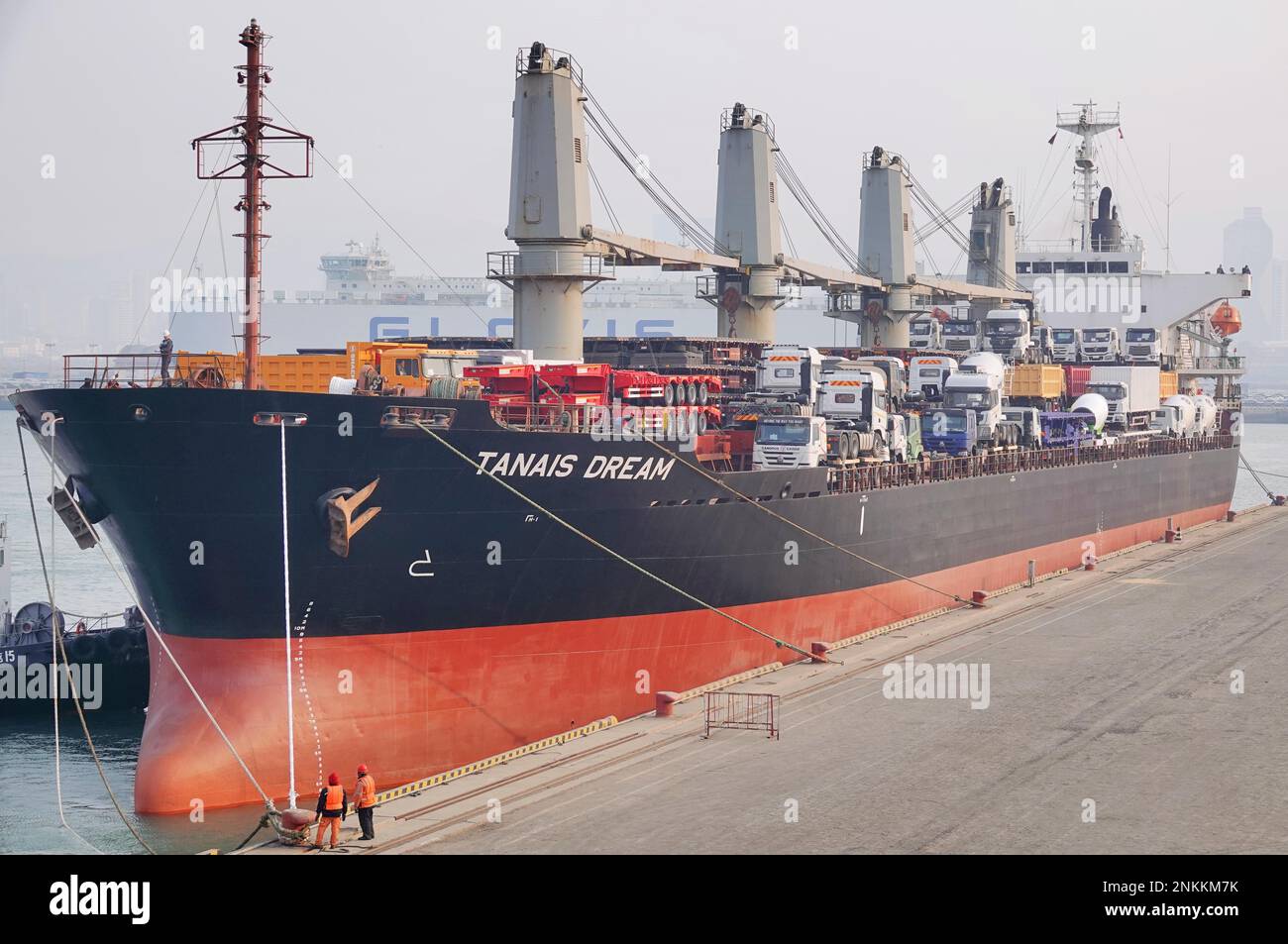 Aerial photo shows a China-Africa liner ship setting off at Yantai Port ...