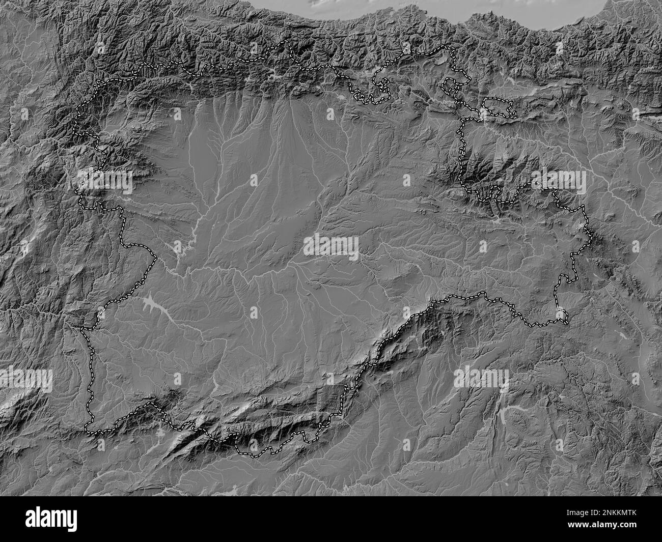 Castilla y Leon, autonomous community of Spain. Bilevel elevation map ...