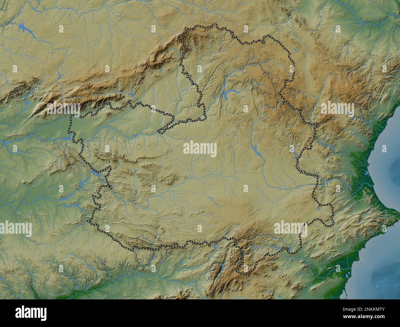 Castilla-La Mancha, autonomous community of Spain. Colored elevation ...