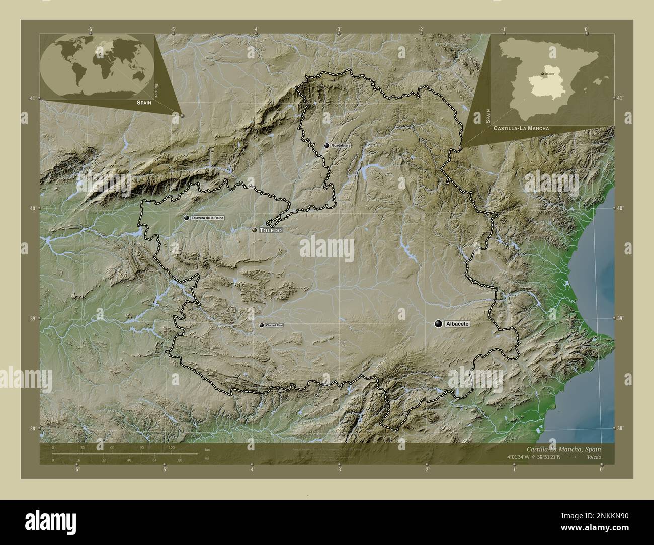 Castilla-La Mancha, autonomous community of Spain. Elevation map ...