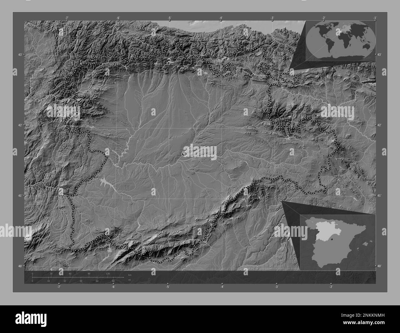 Castilla y Leon, autonomous community of Spain. Bilevel elevation map ...