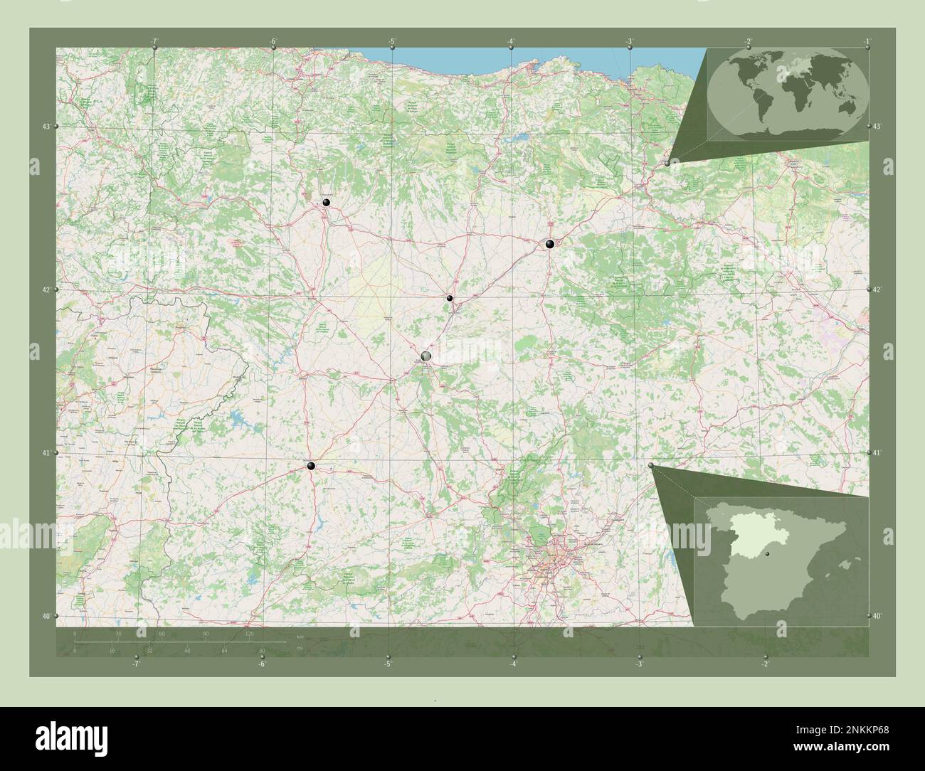 Castilla y Leon, autonomous community of Spain. Open Street Map ...