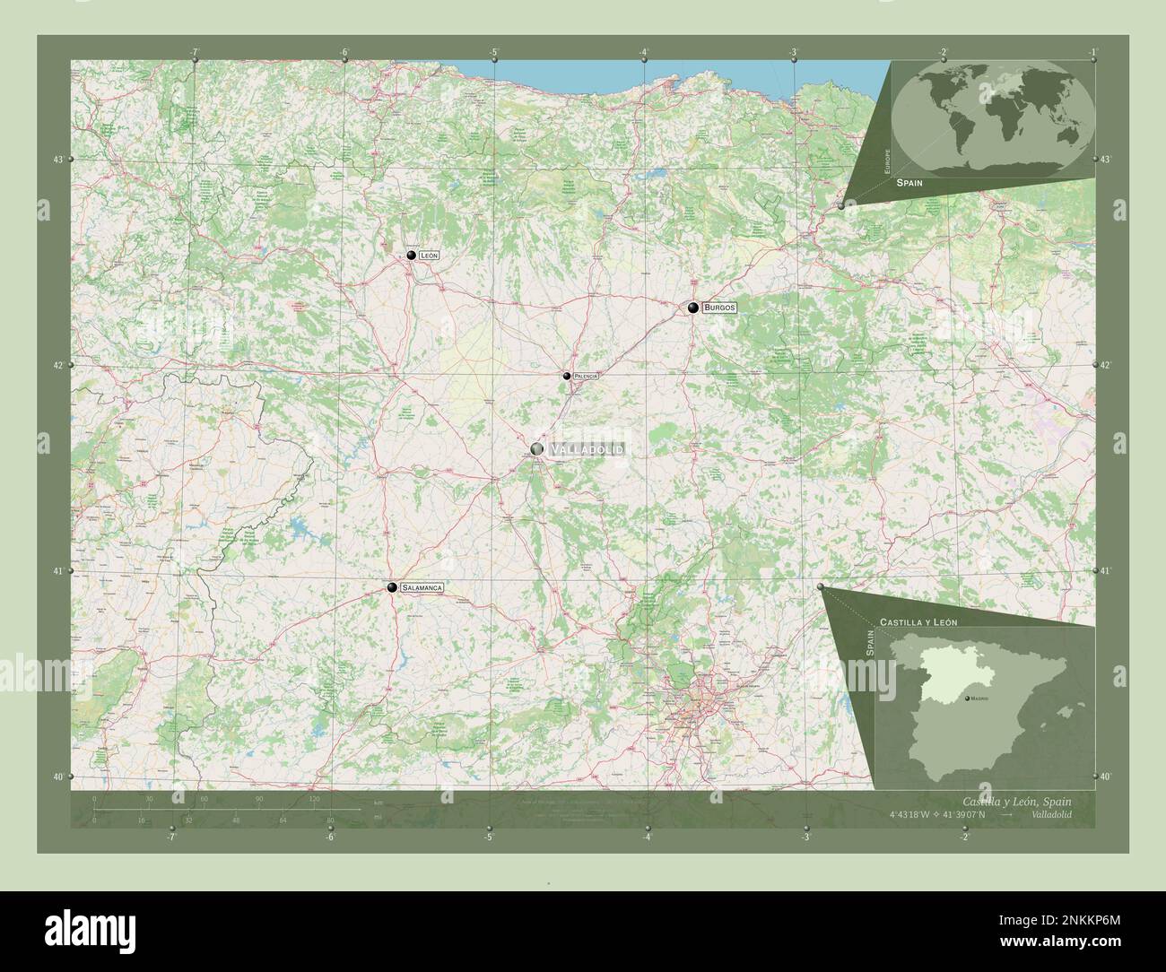Castilla y Leon, autonomous community of Spain. Open Street Map ...